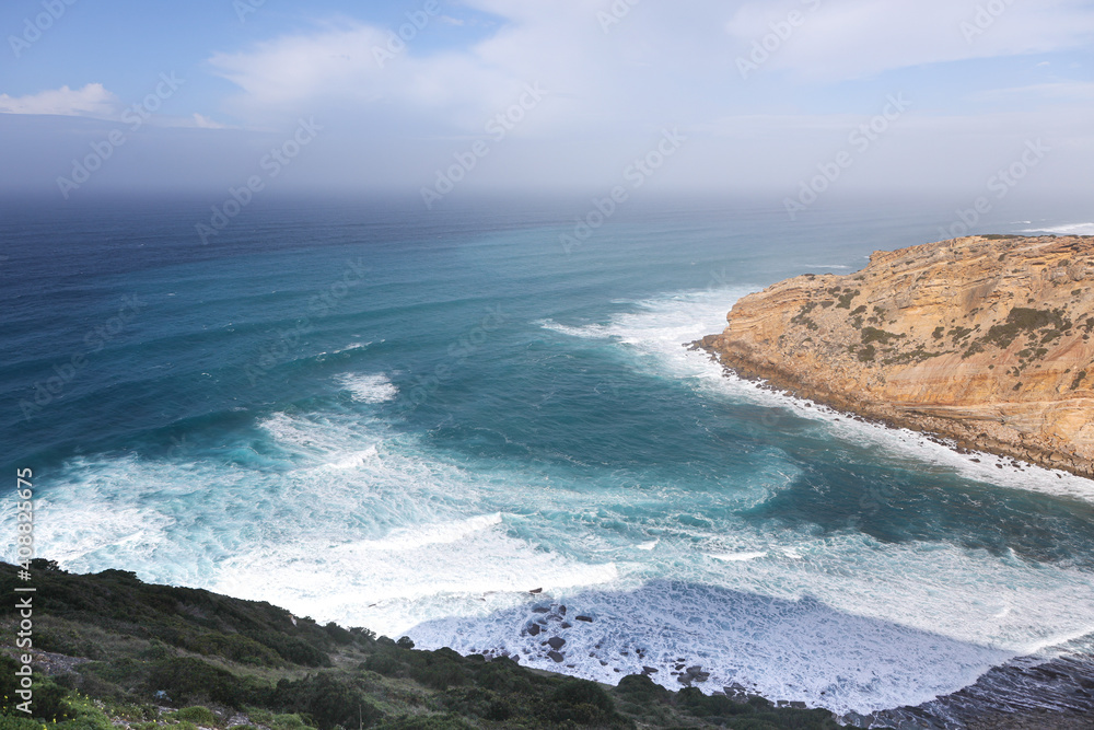Nice view of the Atlantic Ocean coast with big waves. Surf spot Stock ...