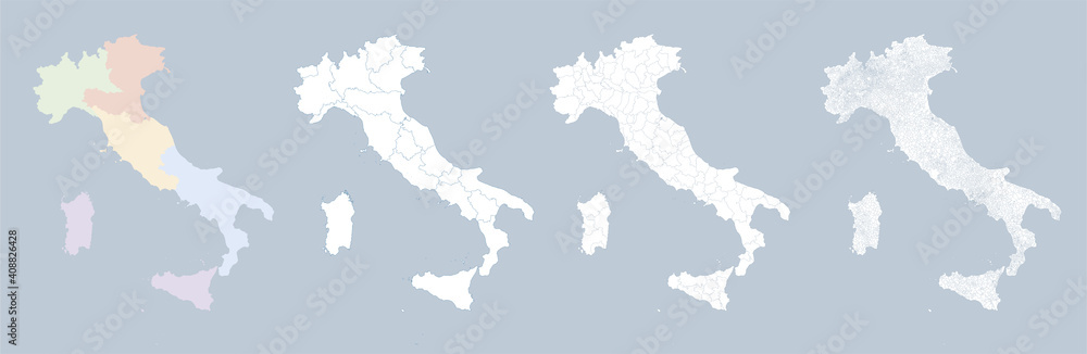 Italy map, division by zones, regions, provinces and municipalities ...