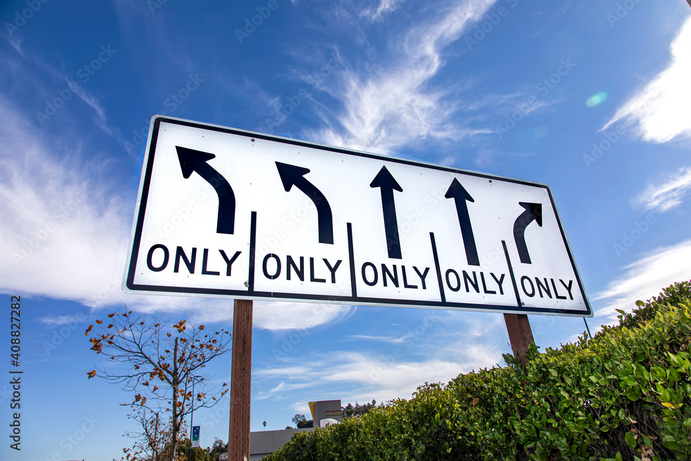 Traffic Sign with five arrows for different directions Stock Photo ...