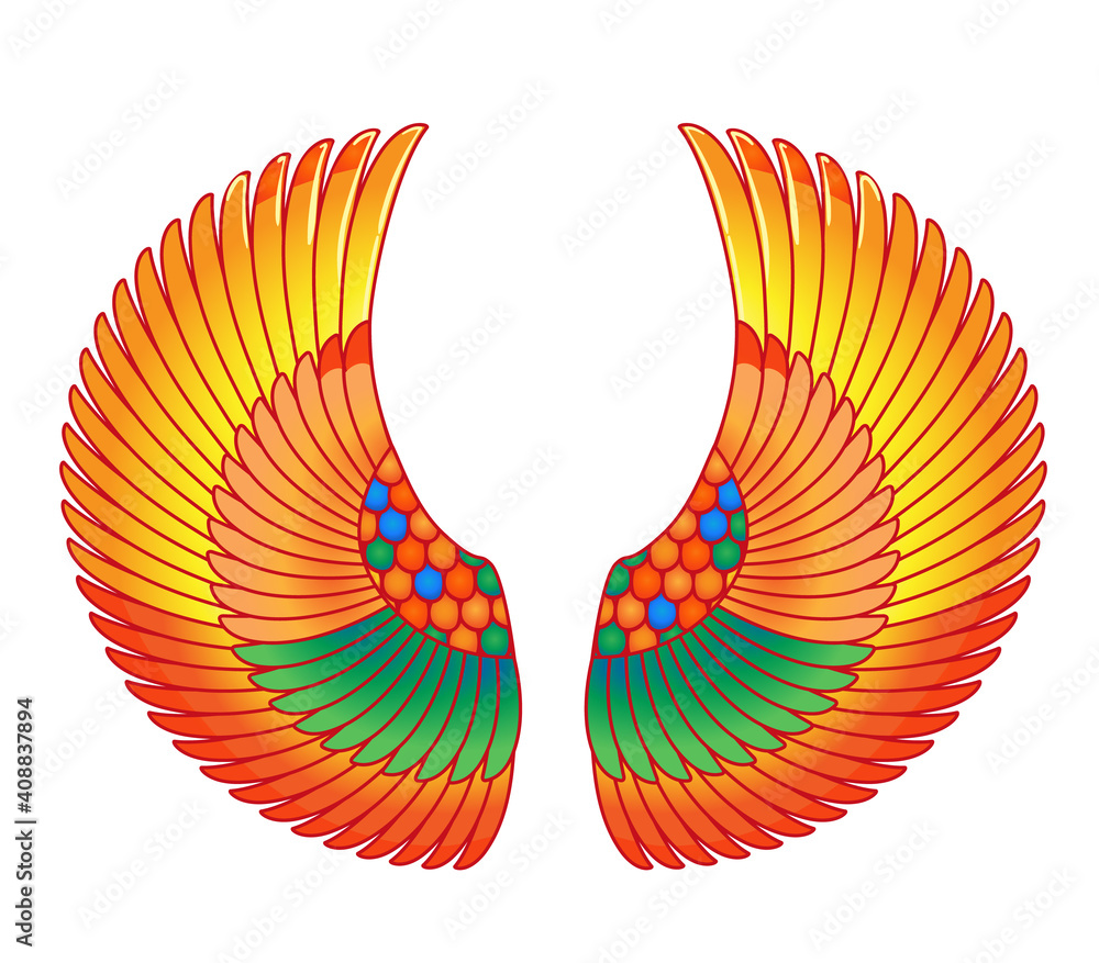Wings in Egyptian style. Hand-drawn vintage tattoo art. Egypt tribal ...