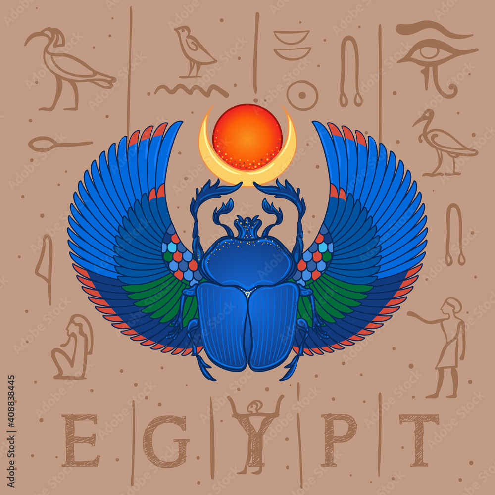 Scarabaeus sacer, Dung beetle. Sacred symbol of in ancient Egypt ...