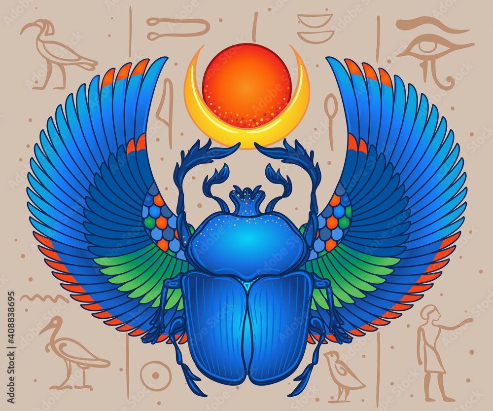 Scarabaeus sacer, Dung beetle. Sacred symbol of in ancient Egypt ...