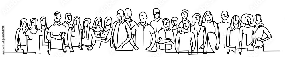 Continuous line drawing of crowd. Vector illustration. Stock Vector ...