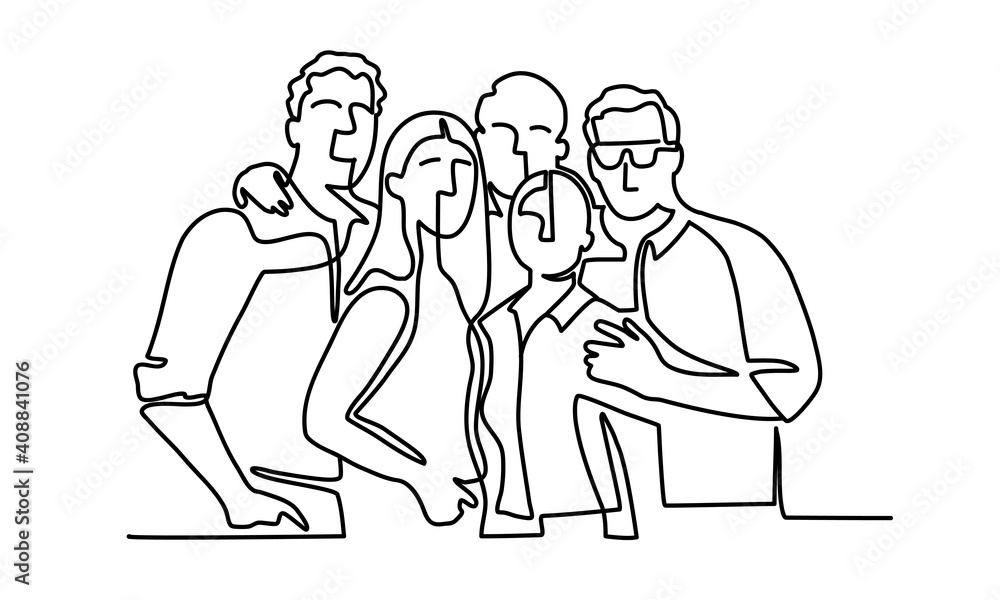 Continuous line drawing of happy friends. Vector illustration. Stock ...