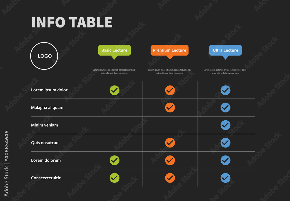 Table Layout with Three Plan Options Stock Template | Adobe Stock