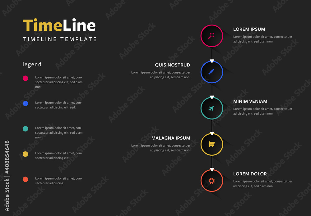 Timeline Layout with Colored Circles and Side Legend Stock Template ...