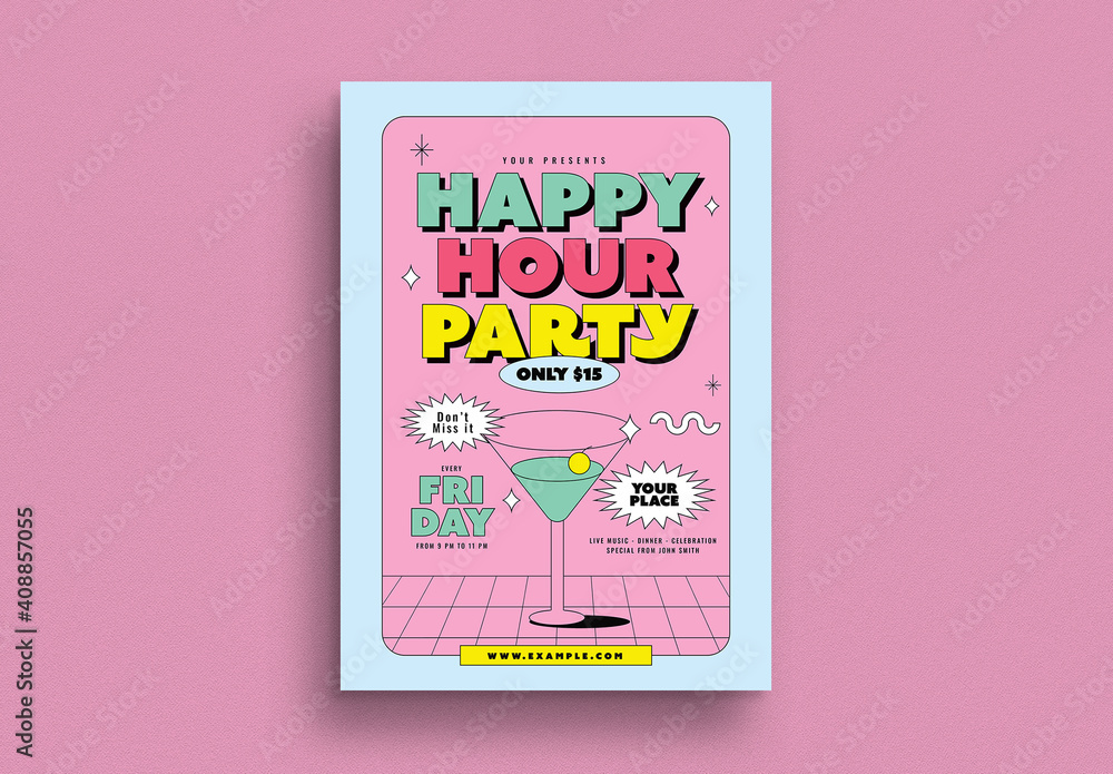 Happy Hour Event Flyer Layout Stock Template | Adobe Stock