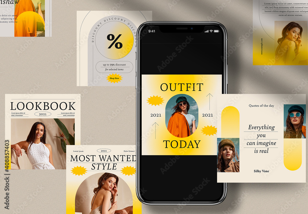 Yellow Social Media Posts Layout Stock Template | Adobe Stock