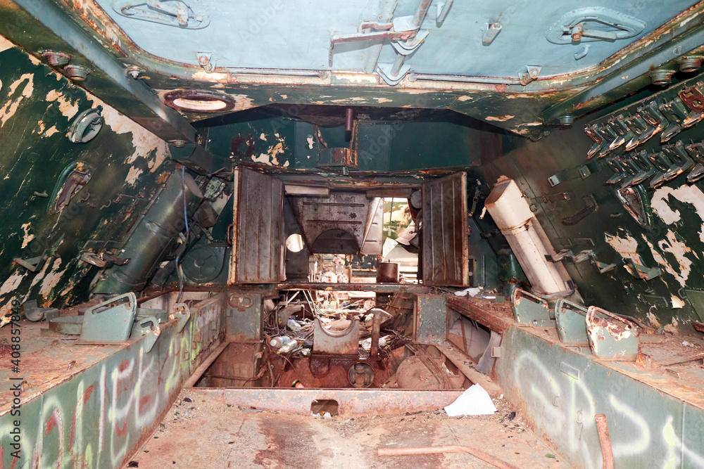 Old war tanks and hostile spaces Stock Photo | Adobe Stock