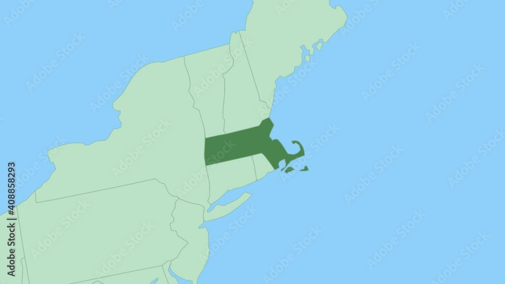Map of Massachusetts with pin of country capital. Massachusetts Map ...