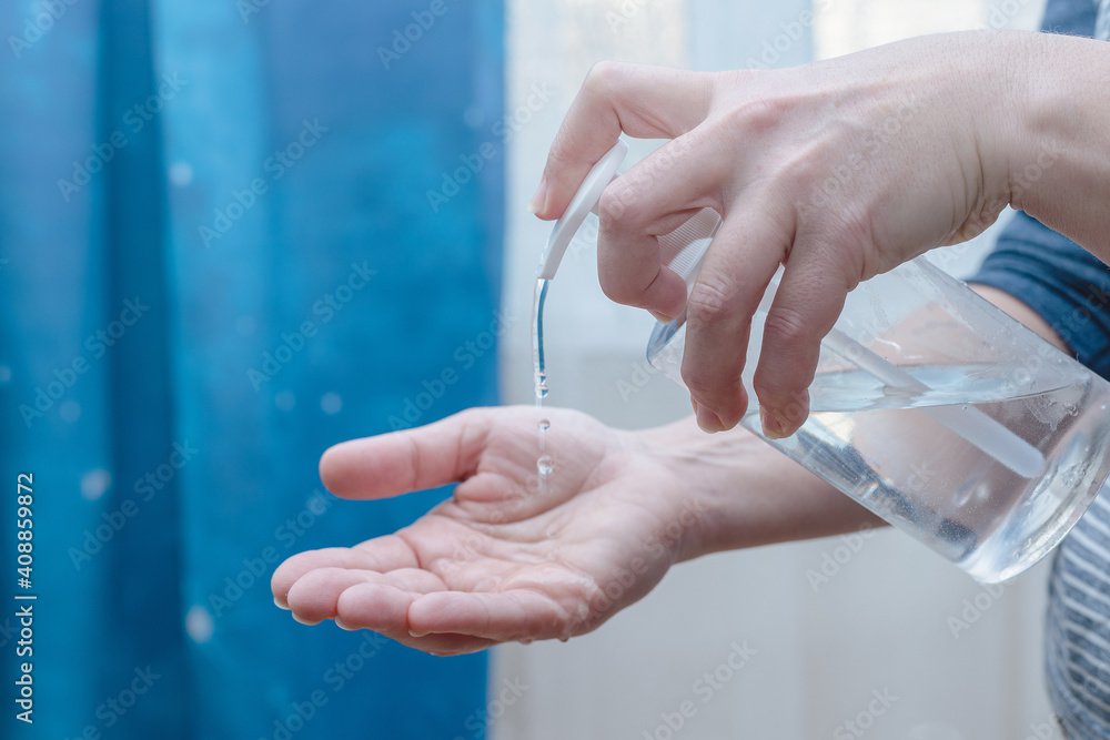 women washing hands with alcohol gel or antibacterial soap sanitizer ...