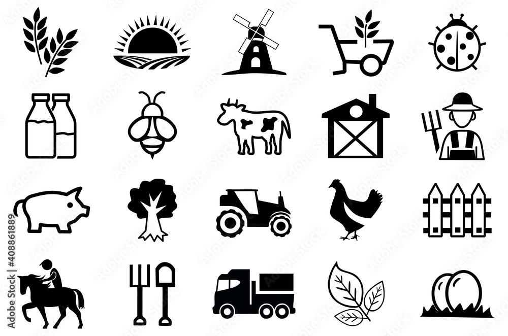 Set of Farm Vector Icon. Agriculture Symbol. Contains Icons as farmer ...