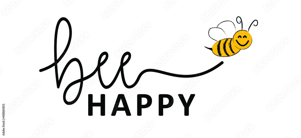 Naklejka Slogan Don't worry Bee happy. Abstract yellow beehive raster ...