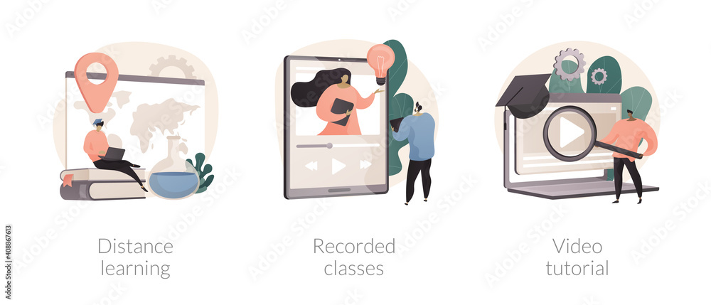 Online education abstract concept vector illustration set. Distance ...