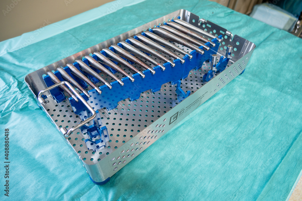 instrument tray contains rasps for a hip prosthesis operation Stock ...
