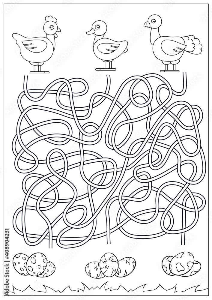 Maze for kids. Kids game and coloring. Children worksheet with cute ...