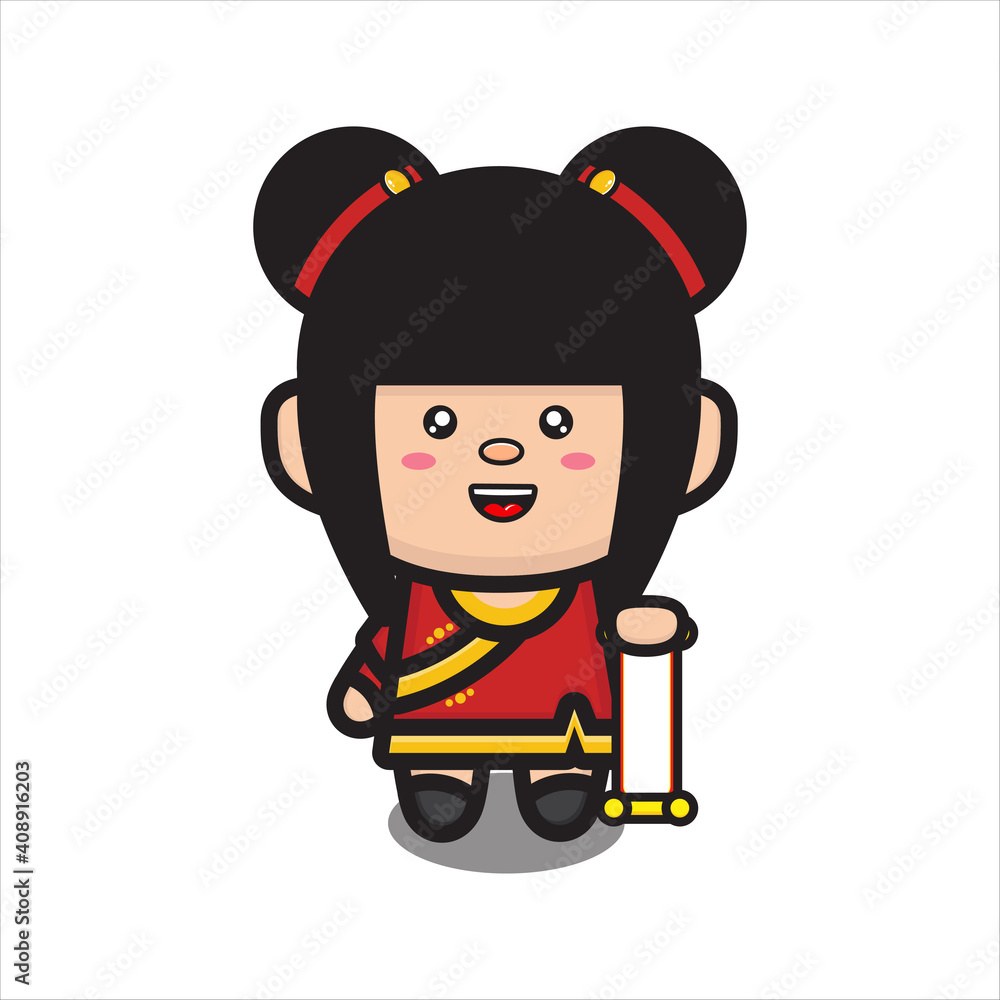 cute chinese girl in traditional costume with chinese badge, chinese ...