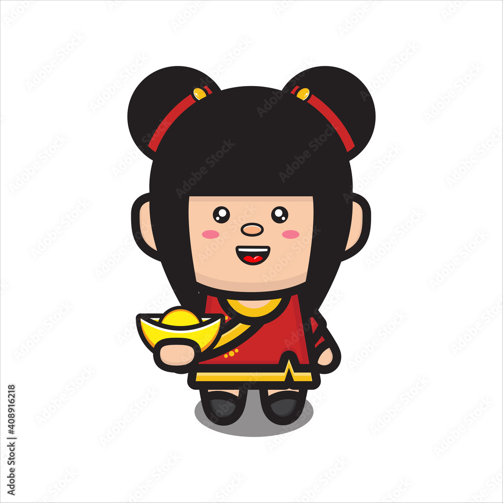 cute chinese girl in traditional costume with chinese gold, chinese boy ...