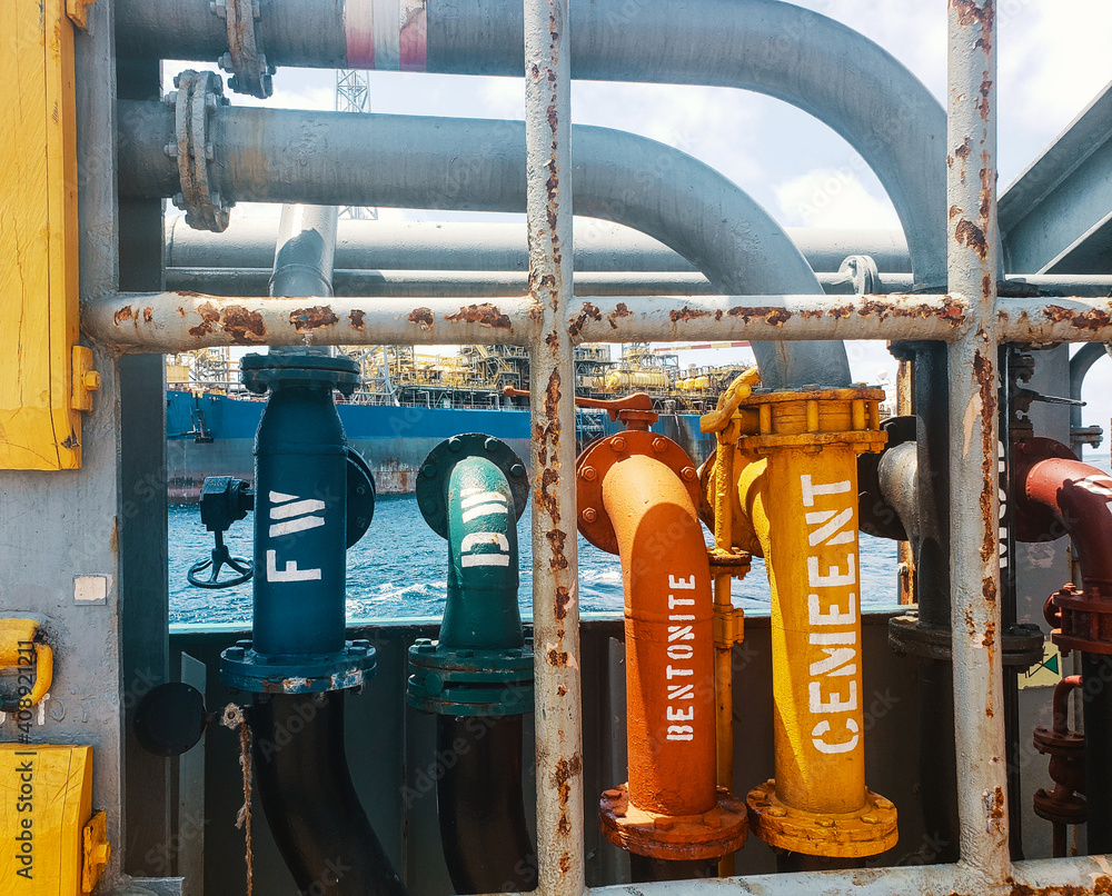 Offshore ship cargo manifolds ready to offload cargo to Floating ...