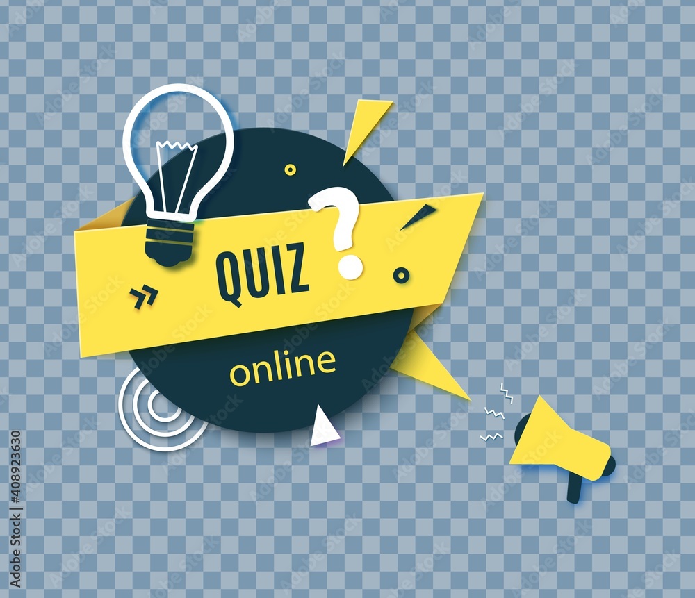 Quiz online label in paper cut style. Layout banner with dark circle ...