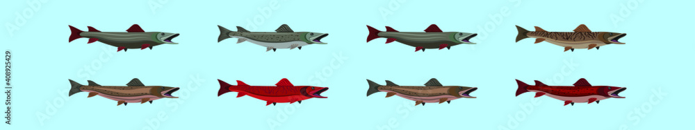 set of muskie fish cartoon icon design template with various models ...