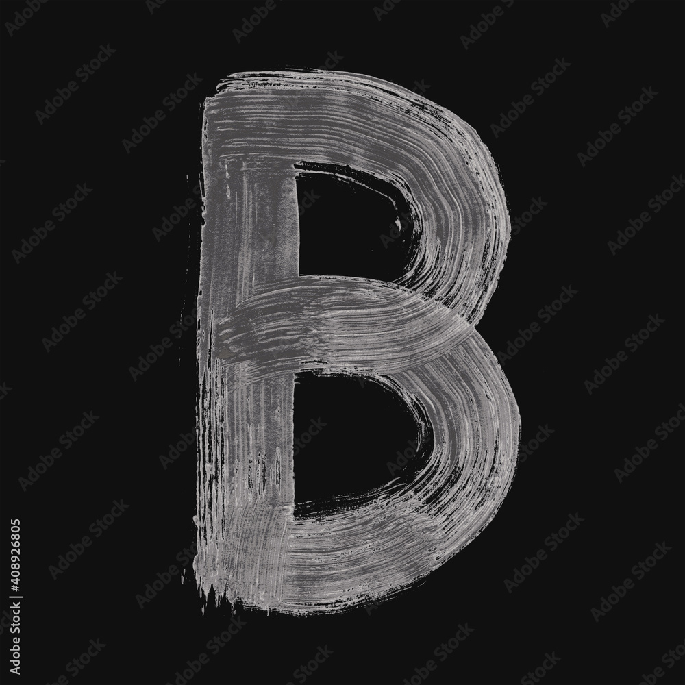 Hand drawn silver alphabet letter B. Letter drawn with dry brush. Hand ...