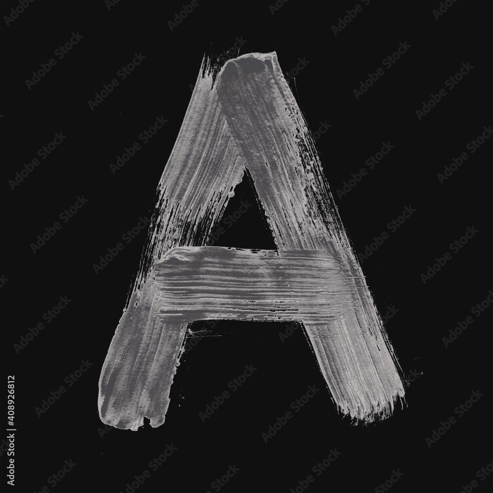 Hand drawn silver alphabet letter A. Letter drawn with dry brush. Hand ...