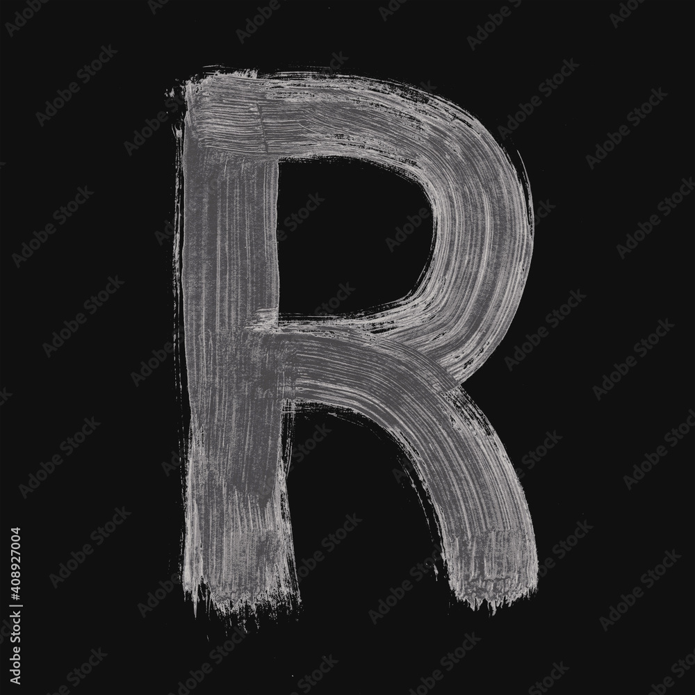 Hand drawn silver alphabet letter R. Letter drawn with dry brush. Hand ...
