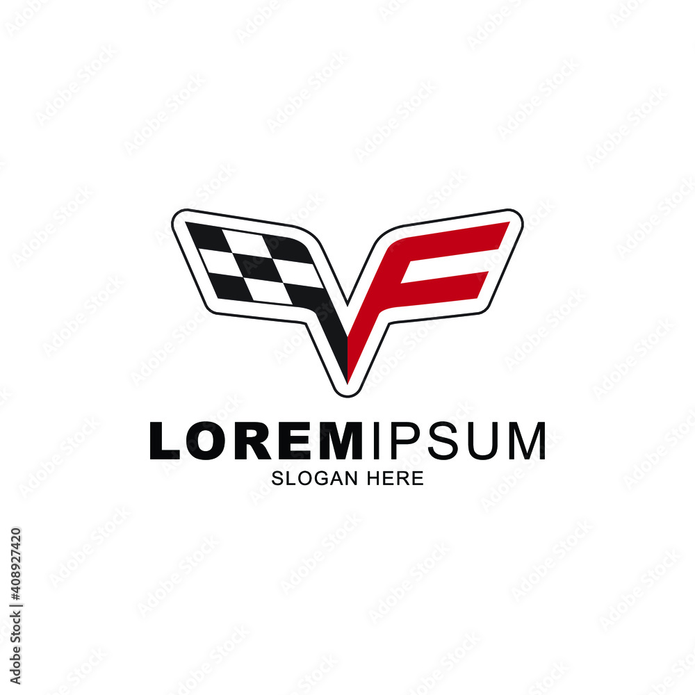 F logo vector with flag race silhouette shape for extreme sport and ...