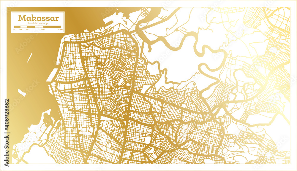 Makassar Indonesia City Map in Retro Style in Golden Color. Outline Map ...