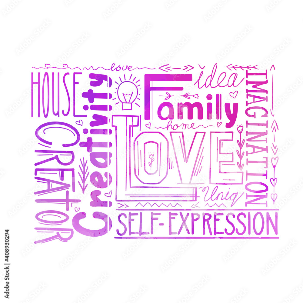 Watercolor lettering composition of words. Life values and creativity ...