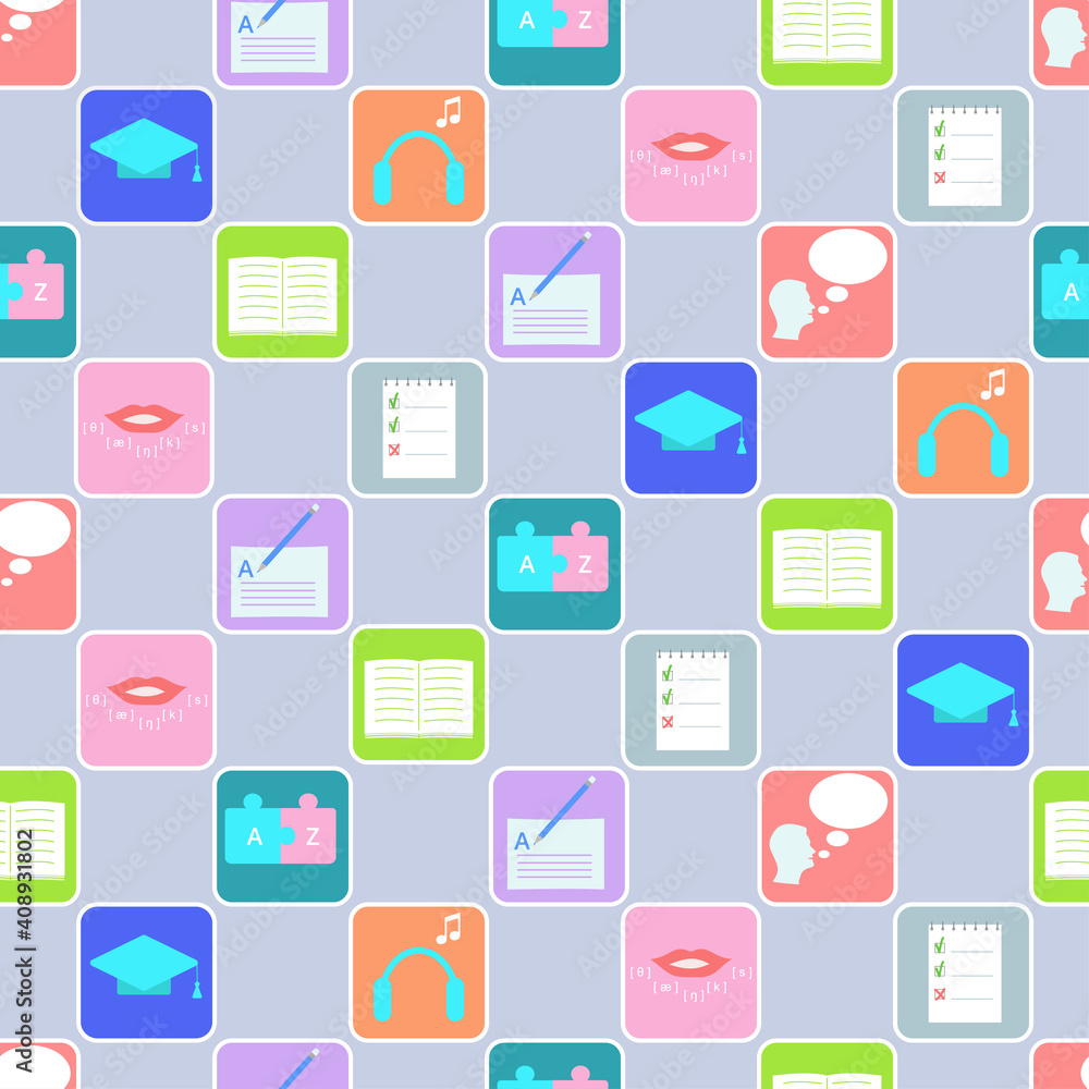 Language icons pattern. Vector repeating language background for ...