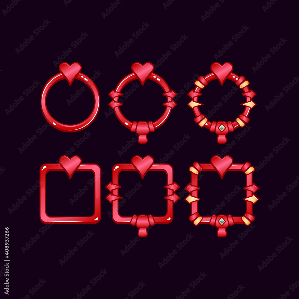 set of game ui border frame with heart symbol for gui asset elements ...