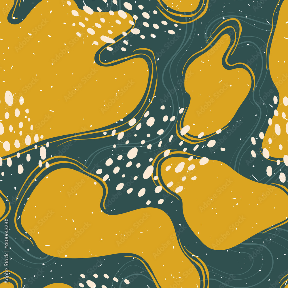 Modern abstract seamless pattern with hand drawn textures, spots and ...