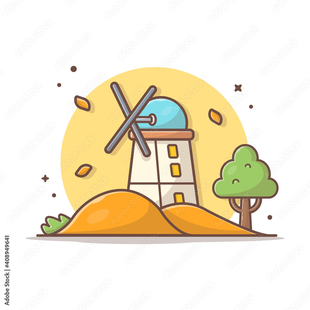 Windmill in Field Autumn Cartoon Vector Icon Illustration. Technology ...