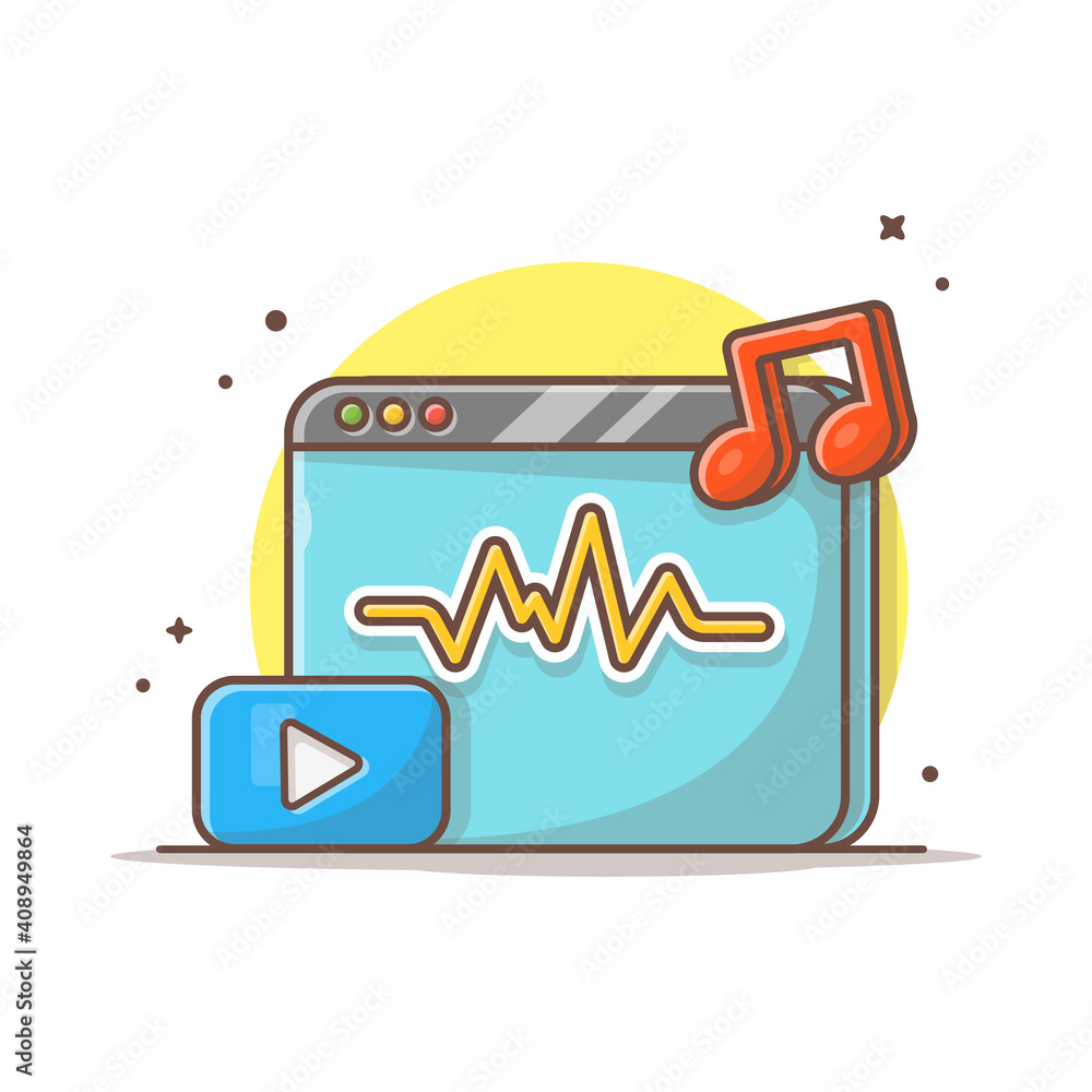Streaming Music Video with Play Button and Note of Music Cartoon Vector ...