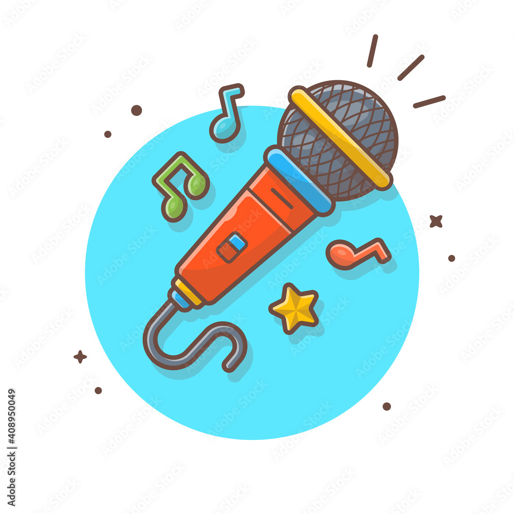 Cartoon Microphone With Music Notes