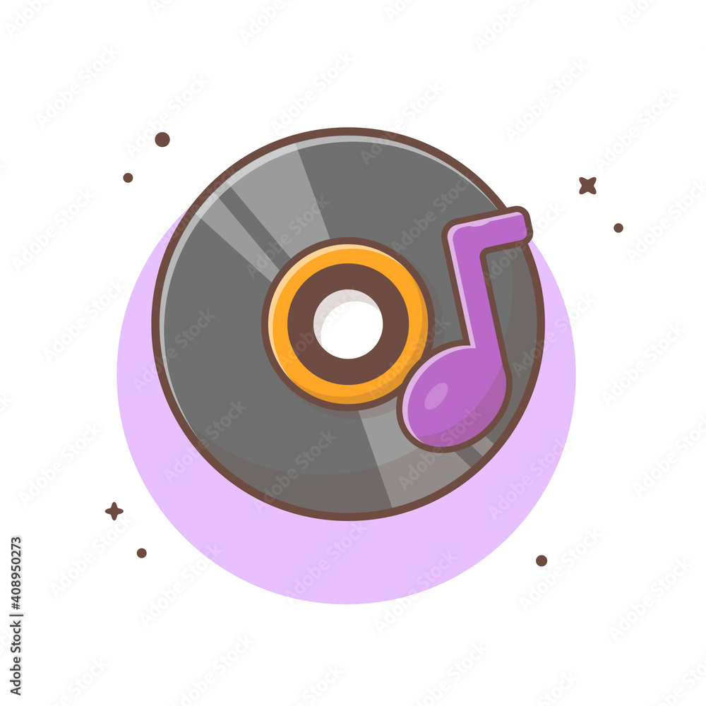 Vinyl Disk Music with Tune and Note of Music Cartoon Vector Icon ...