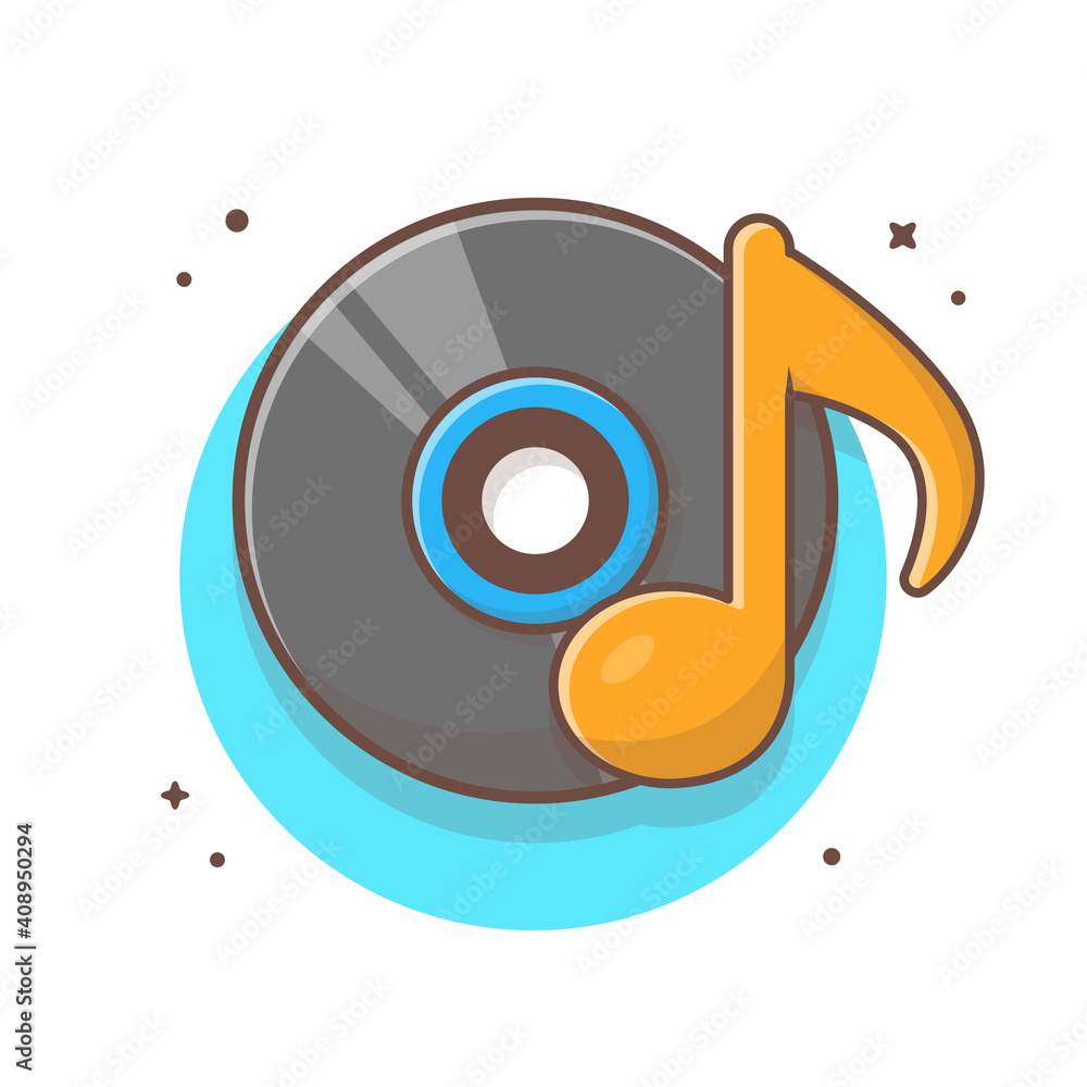 Vinyl Disk Music with Tune and Note of Music Cartoon Vector Icon ...