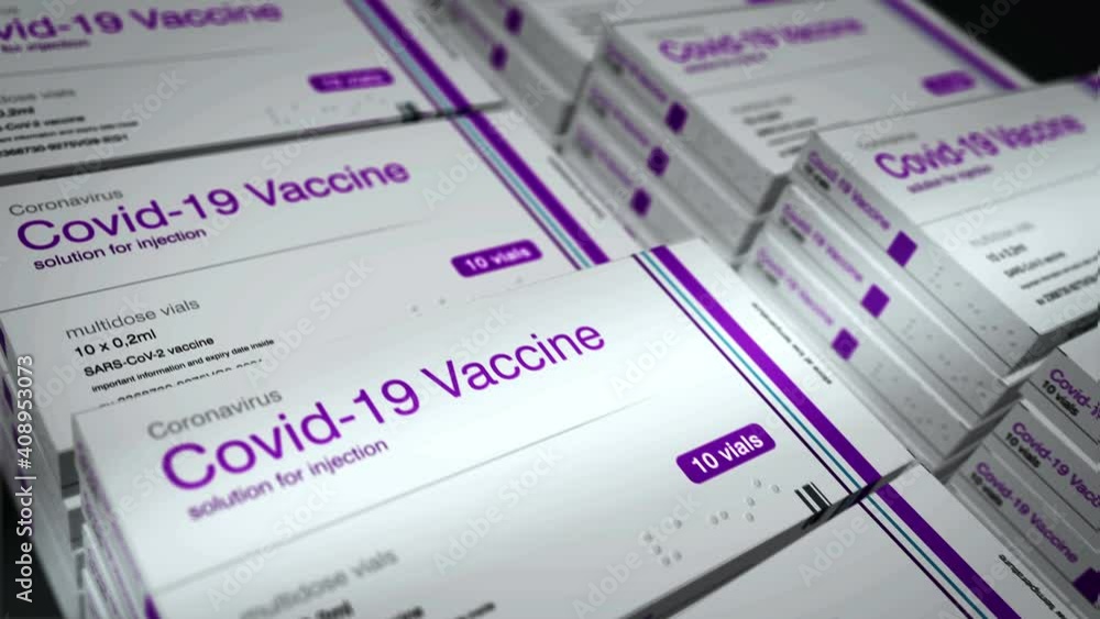 Covid-19 vaccine pack production line. Coronavirus sars-cov-2 ...