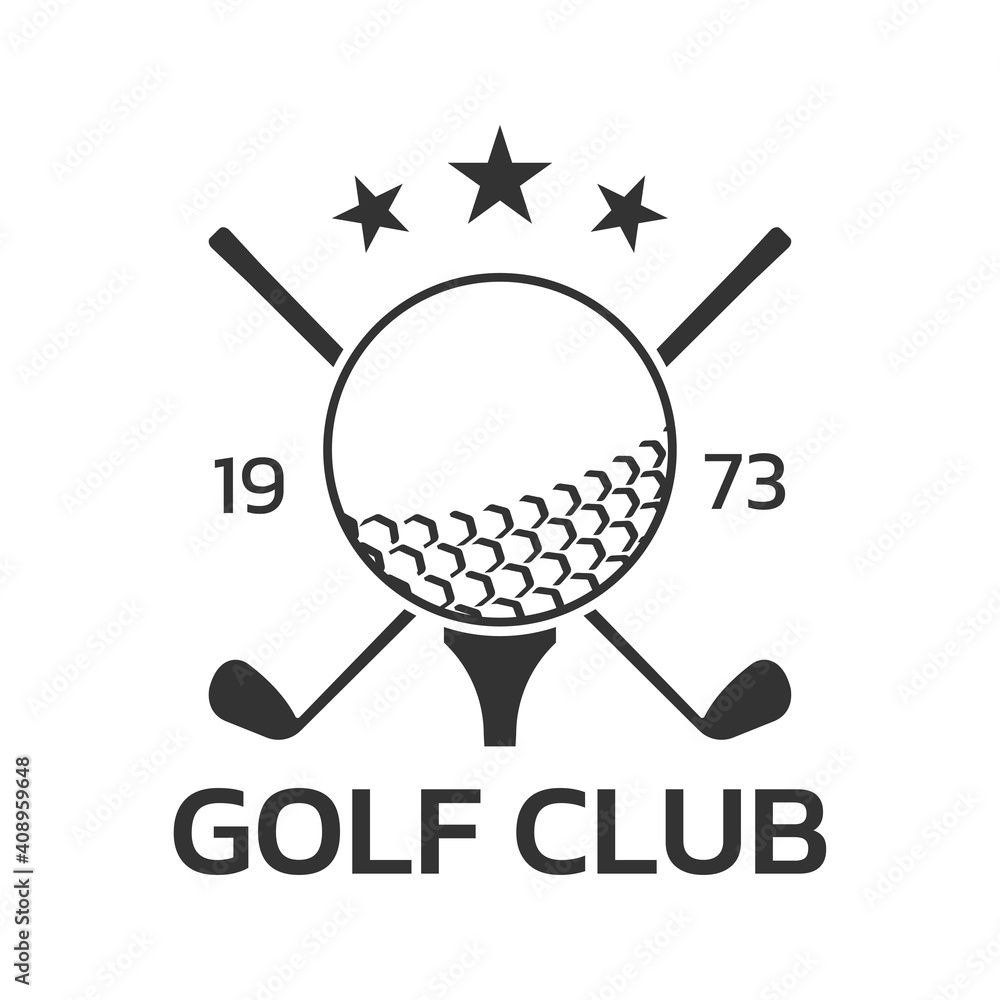 Golf Club Logo Badge Or Icon With Crossed Golf Clubs And Ball On Tee