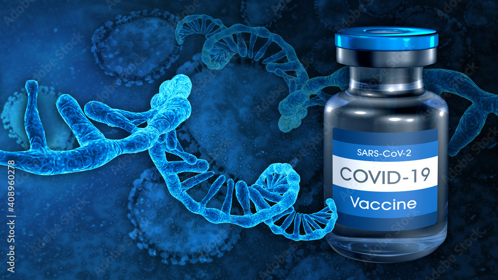 COVID-19 mRNA vaccine. 2020 coronavirus pandemic. Single RNA strand ...