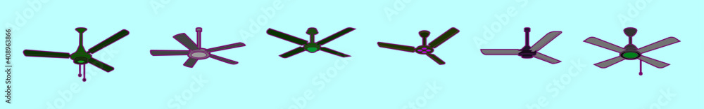 set of ceiling fan cartoon icon design template with various models ...