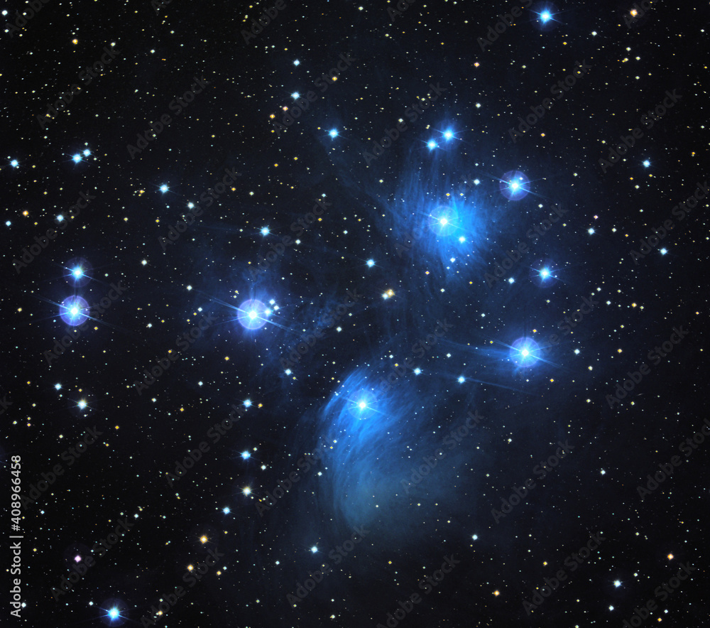 The Pleiades (M-45) The Seven Sisters Star Cluster. Stock Photo | Adobe ...
