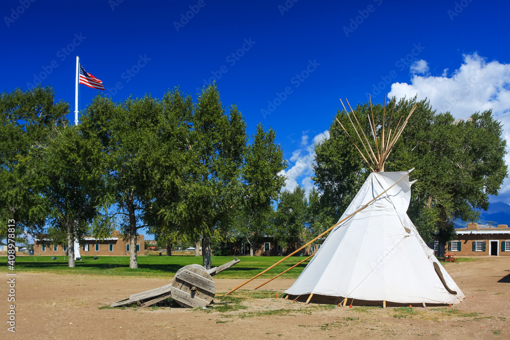 Ute Native American Indian tipi teepee at Fort Garland, Colorado, USA ...