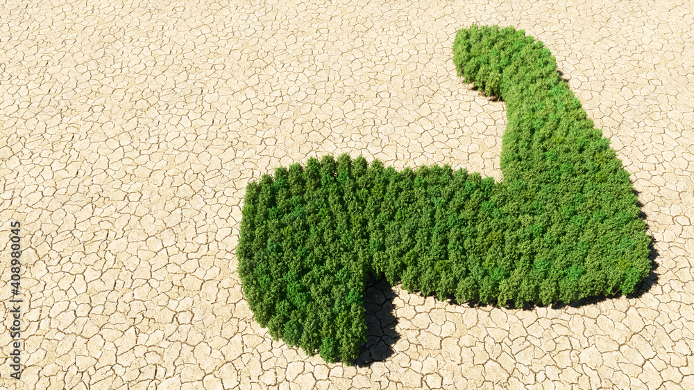Concept or conceptual group of green forest tree on dry ground ...