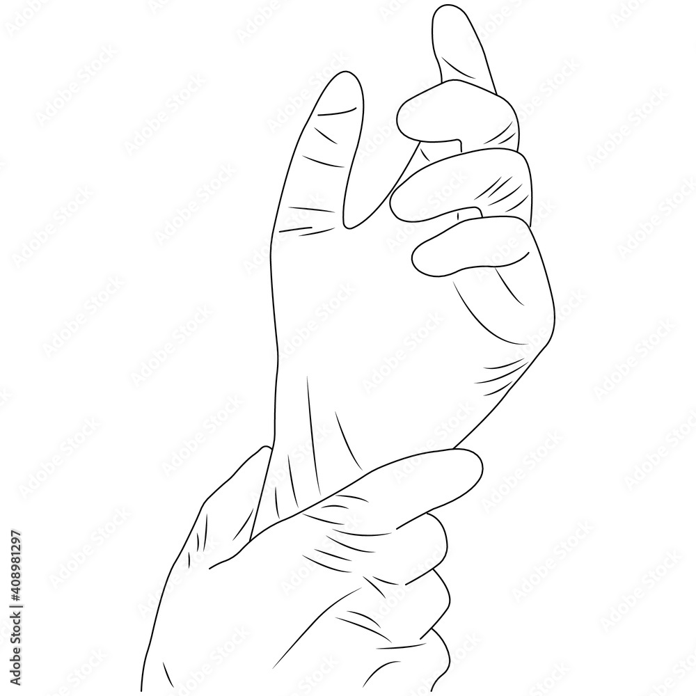 Outline hand gesture preparation for surgery, hands in rubber sterile ...