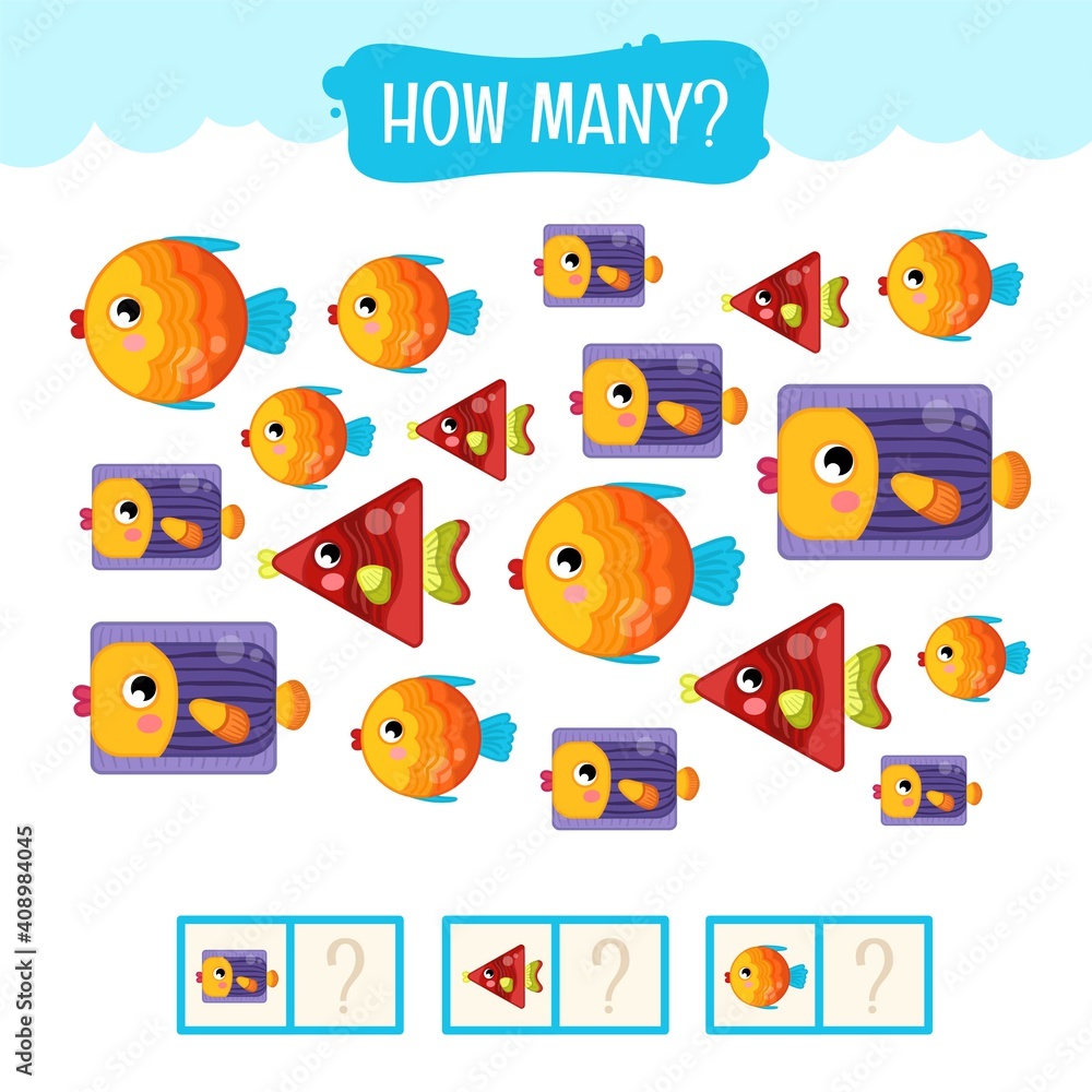 Counting educational children game, math kids activity sheet. How many ...