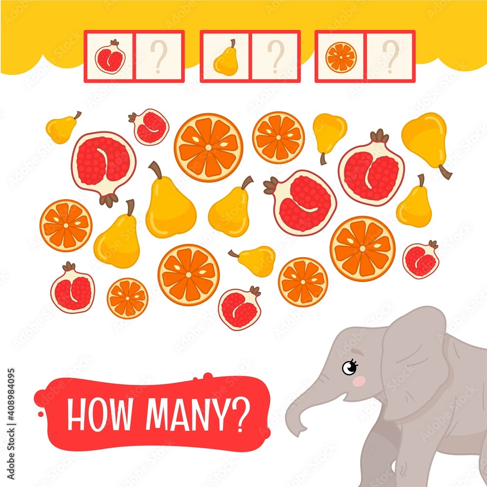 Counting educational children game, math kids activity sheet. How many ...
