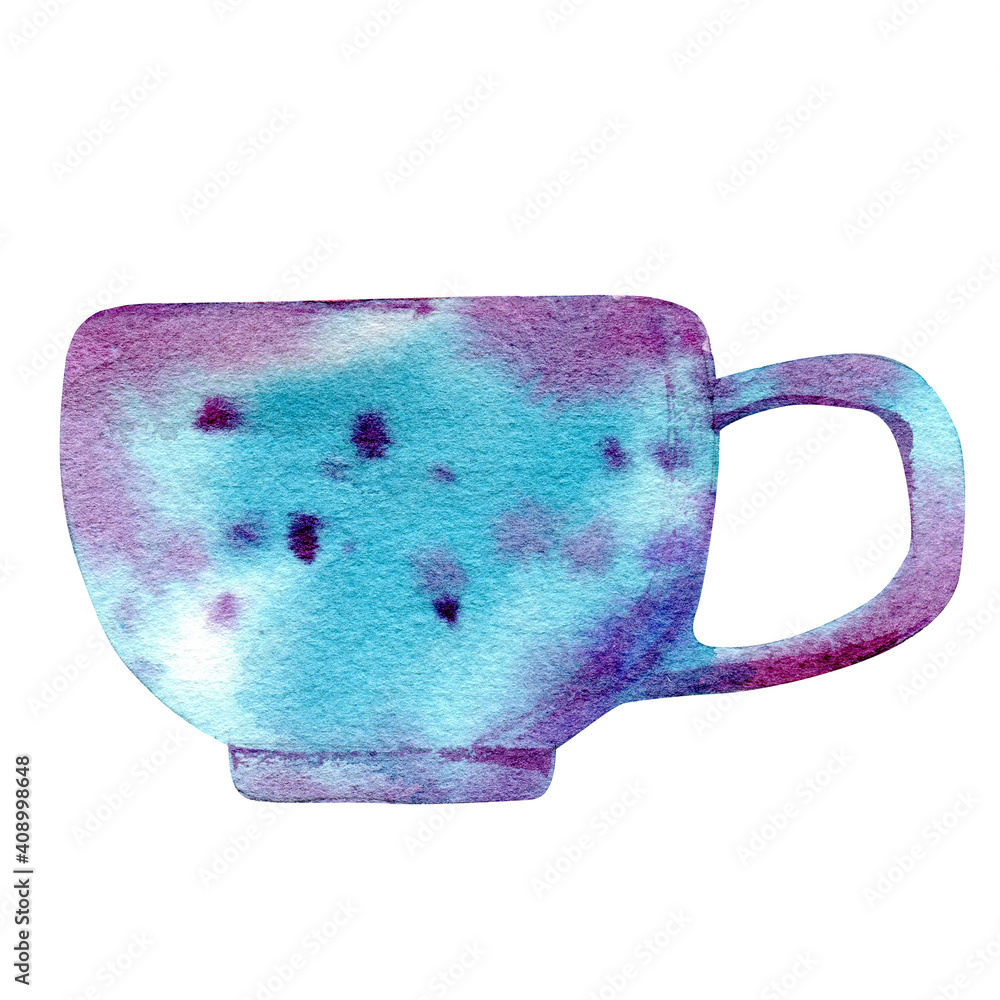 Hand drawn watercolor of cup. Stock illustration of porcelain mug ...